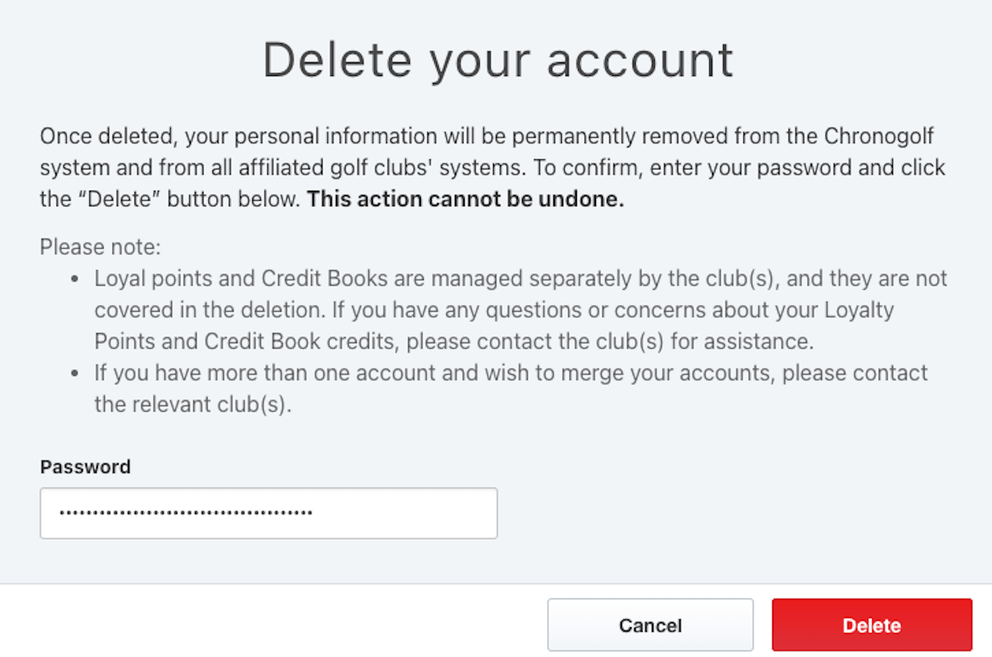 Deleting your account – Chronogolf